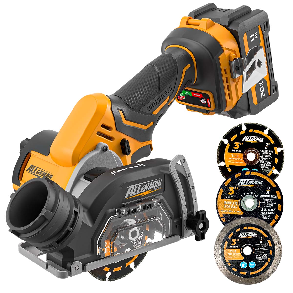 ALLOYMAN 20V Cordless 3-Inch Cut Off Tool | Brushless Motor 18,000 RPM ...