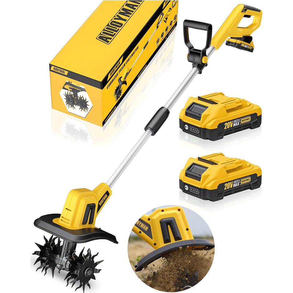 Alloyman 20V Cordless Tiller Cultivator | Dual Battery Garden Tiller