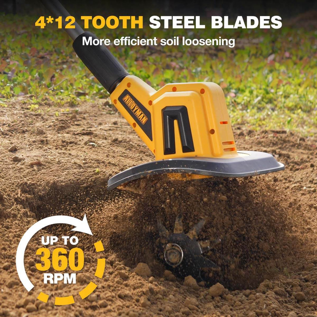 Alloyman 20V Cordless Tiller Cultivator, 9In Tilling Width and 6.6In D